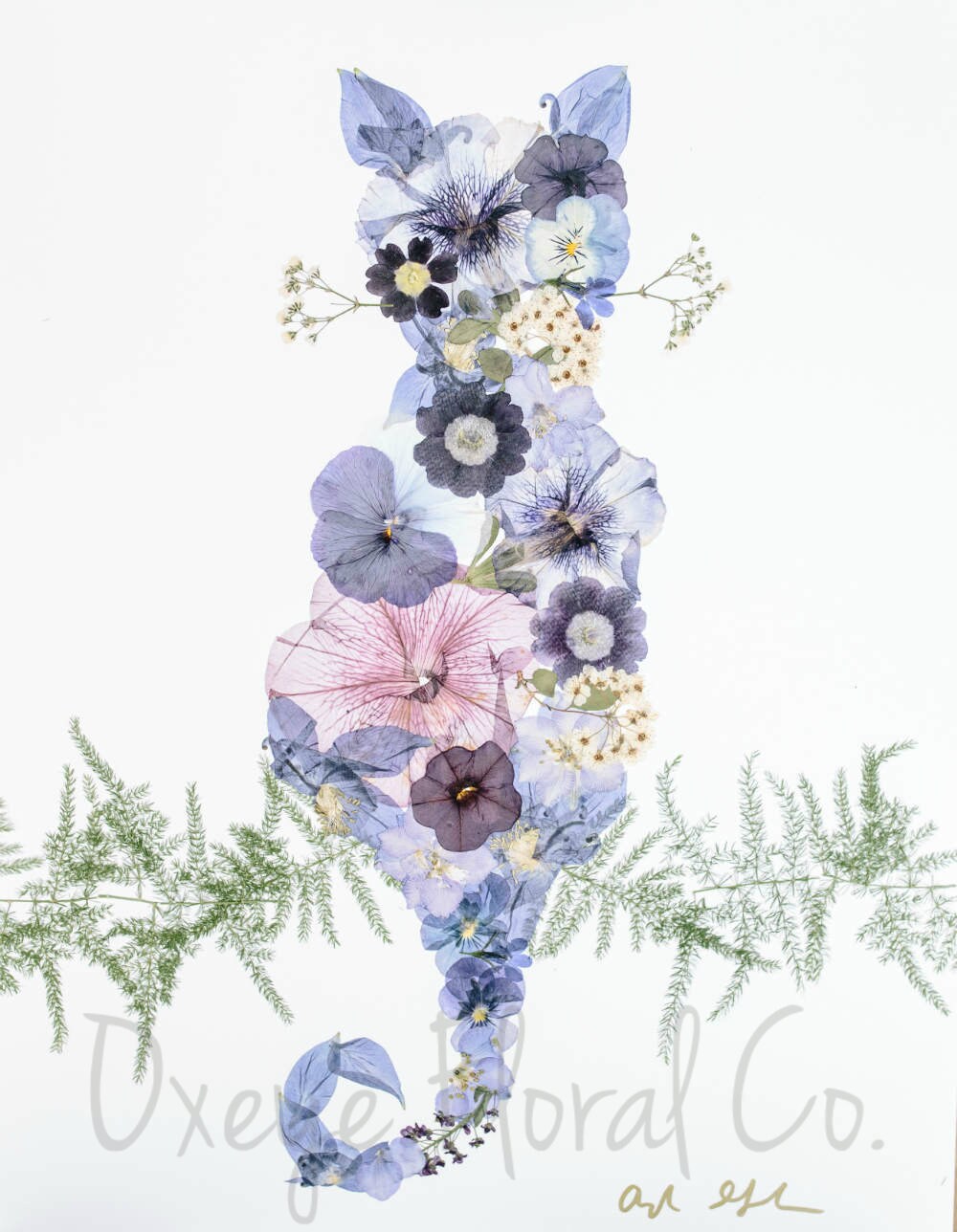 Pressed Flower Cat Print carter - Etsy