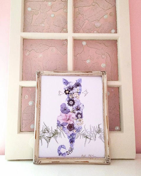 Pressed Flower Cat Print carter - Etsy