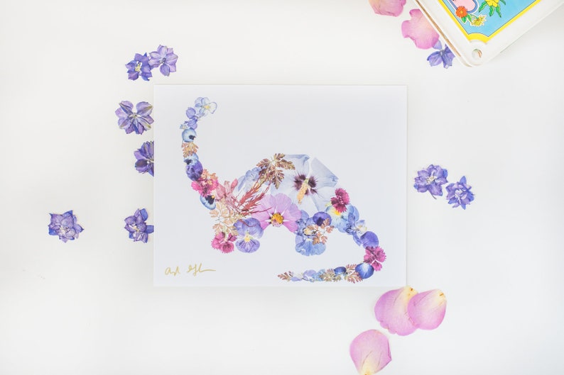 Pressed Flower Dinosaur Prints - Etsy