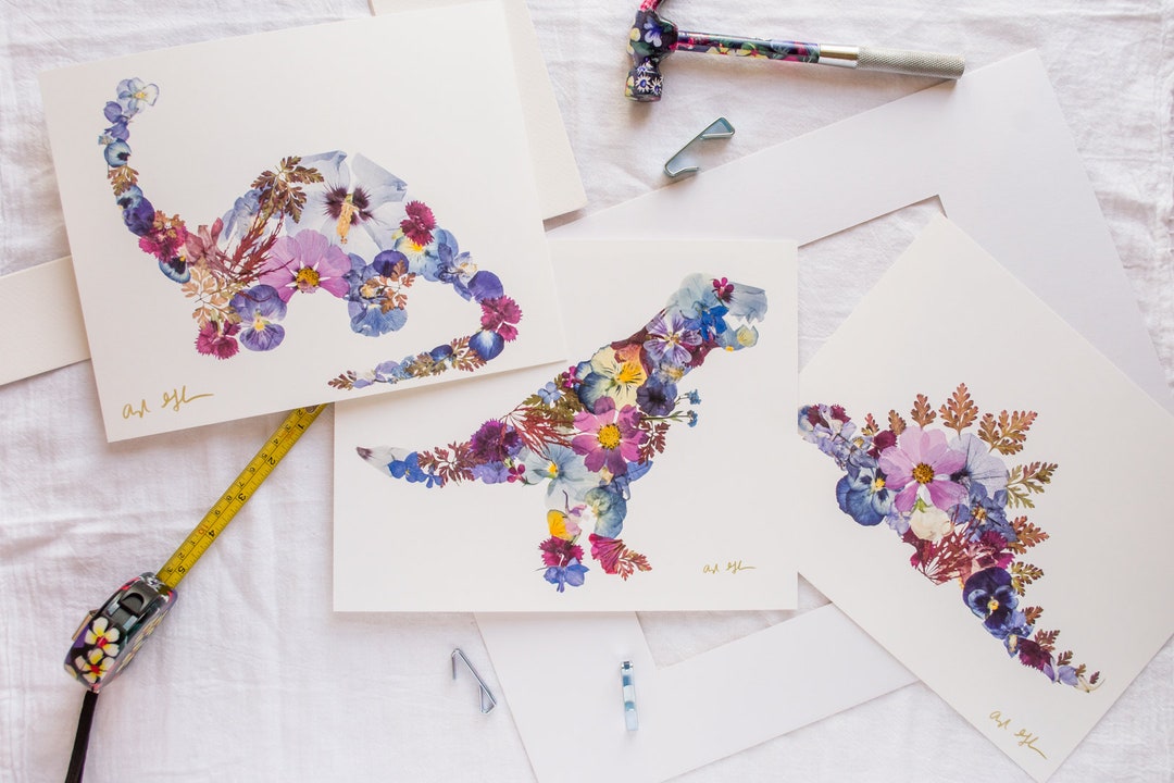 Pressed Flower Dinosaur Prints - Etsy