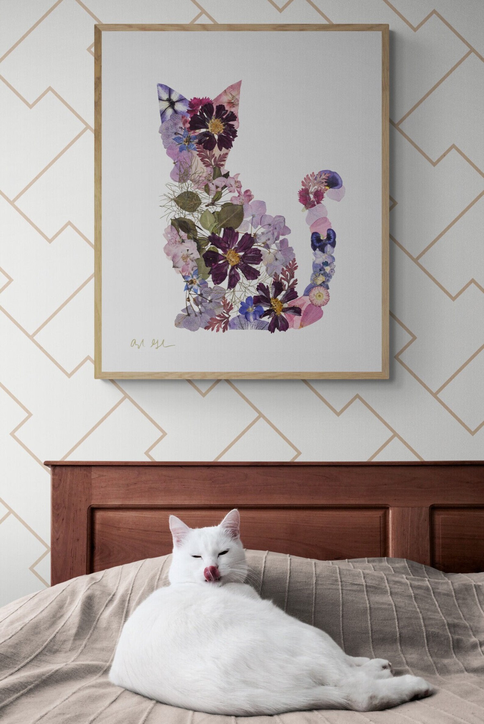 Pressed Flower Cat Print "cali" - Etsy