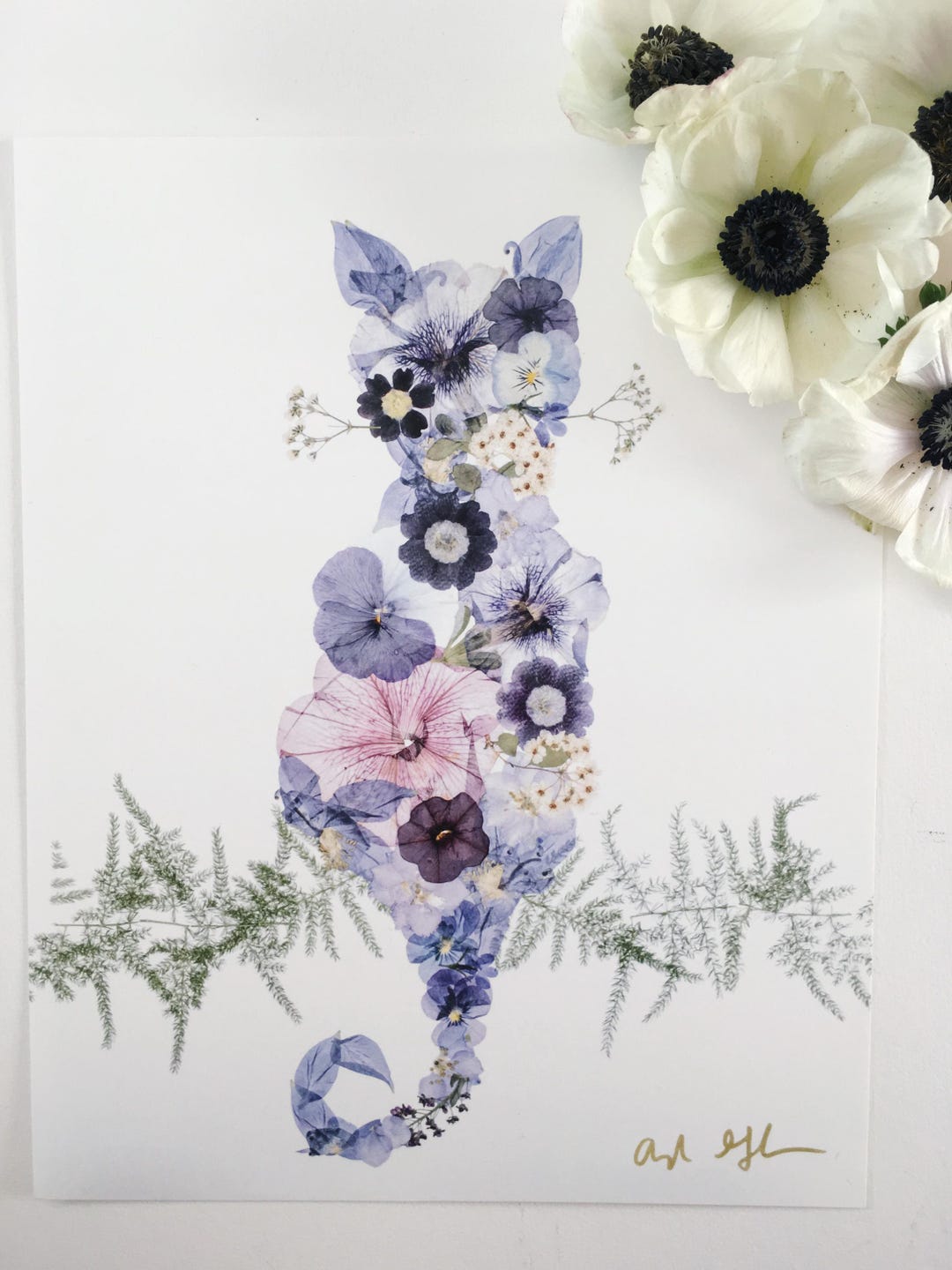 Pressed Flower Cat Print "carter" - Etsy