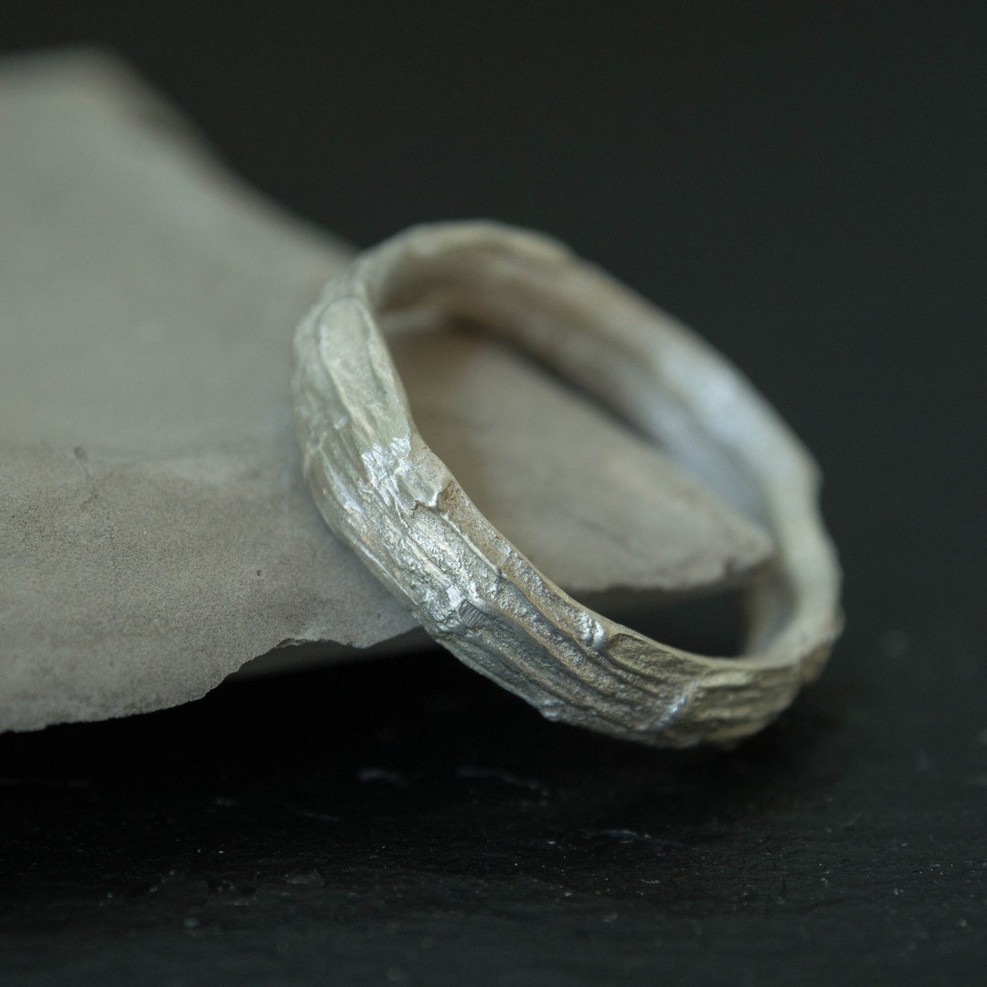 Sterling Silver Tree Bark Wedding Band - Nature Inspired Ring - Etsy