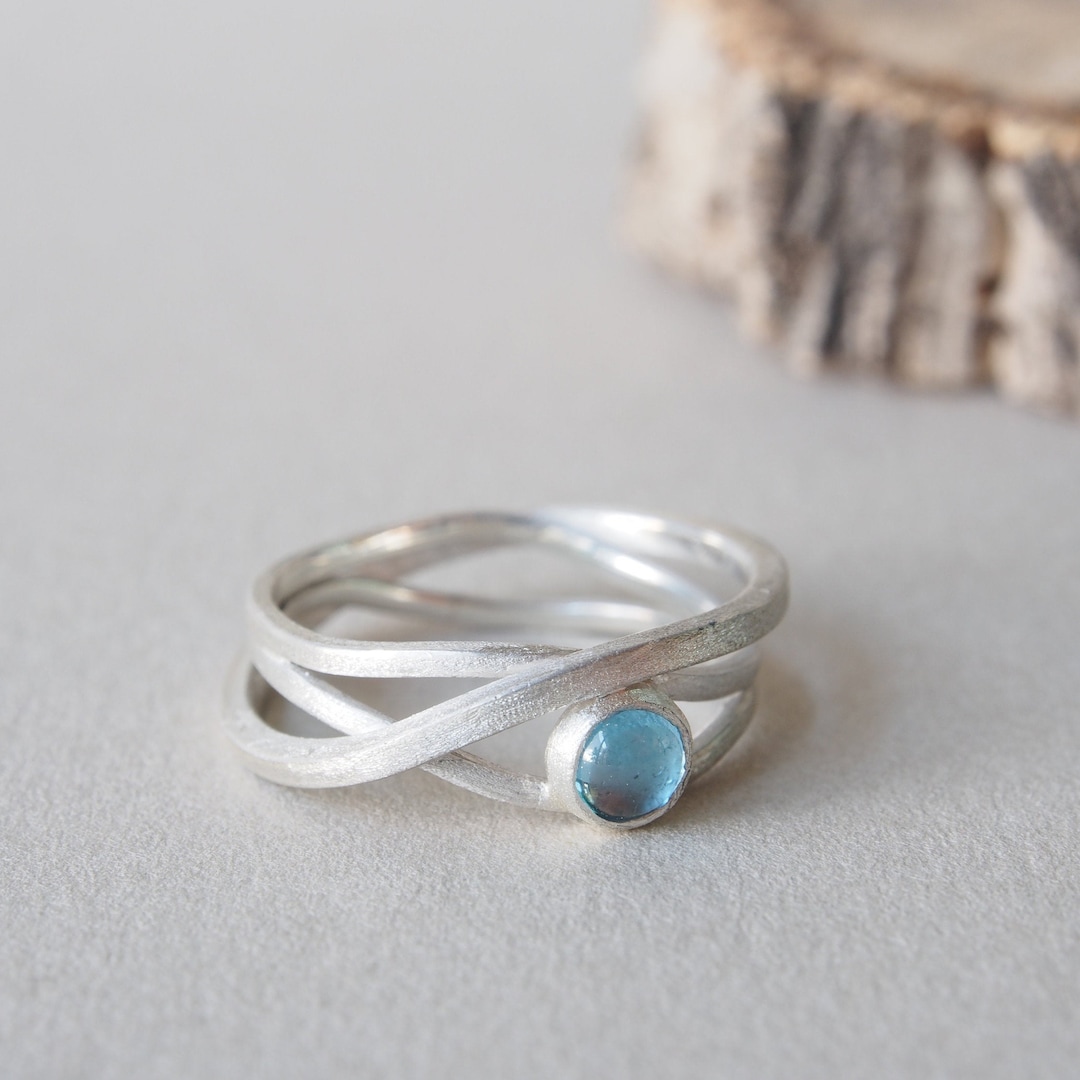 Handmade Sterling Silver Blue Topaz Ring - Unique Geometric Design With ...