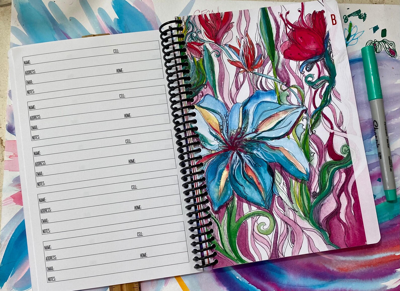 Tabbed Address and Contact Book Original Floral Art on Every - Etsy