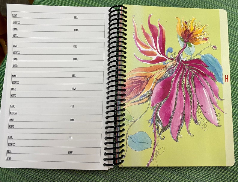 Tabbed Address and Contact Book Original Floral Art on Every - Etsy