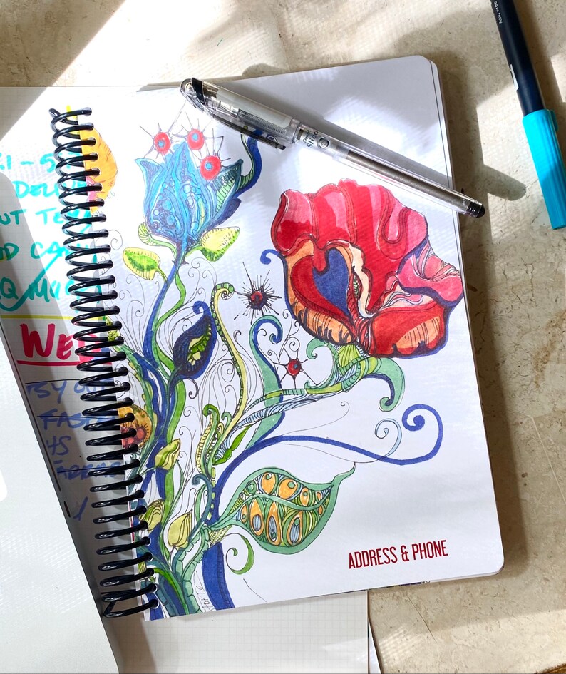 Tabbed Address and Contact Book Original Floral Art on Every - Etsy