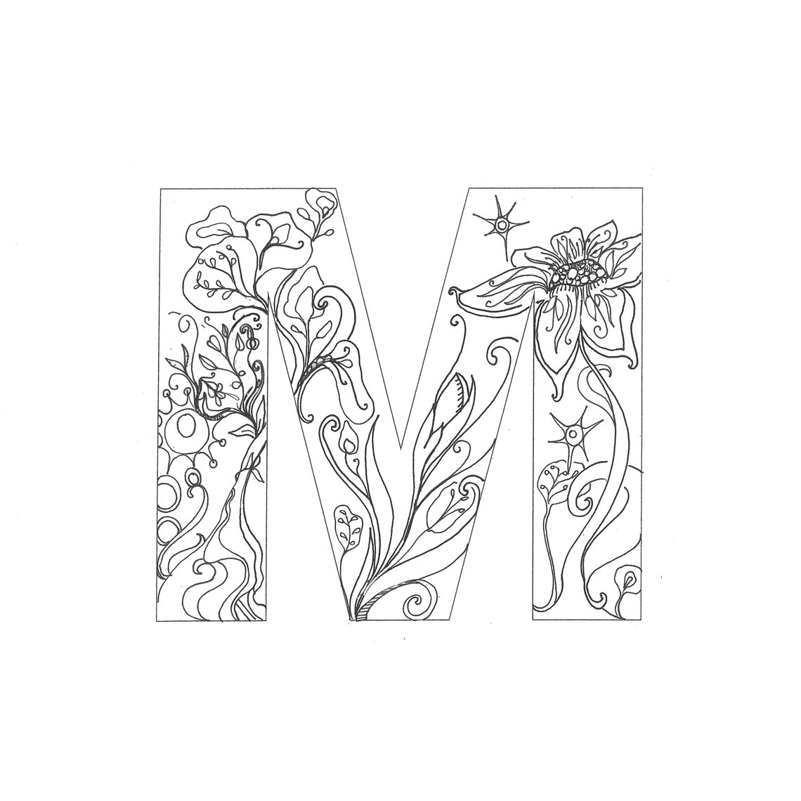 Coloring Pages The Letter M Floral Coloring page floral | Etsy