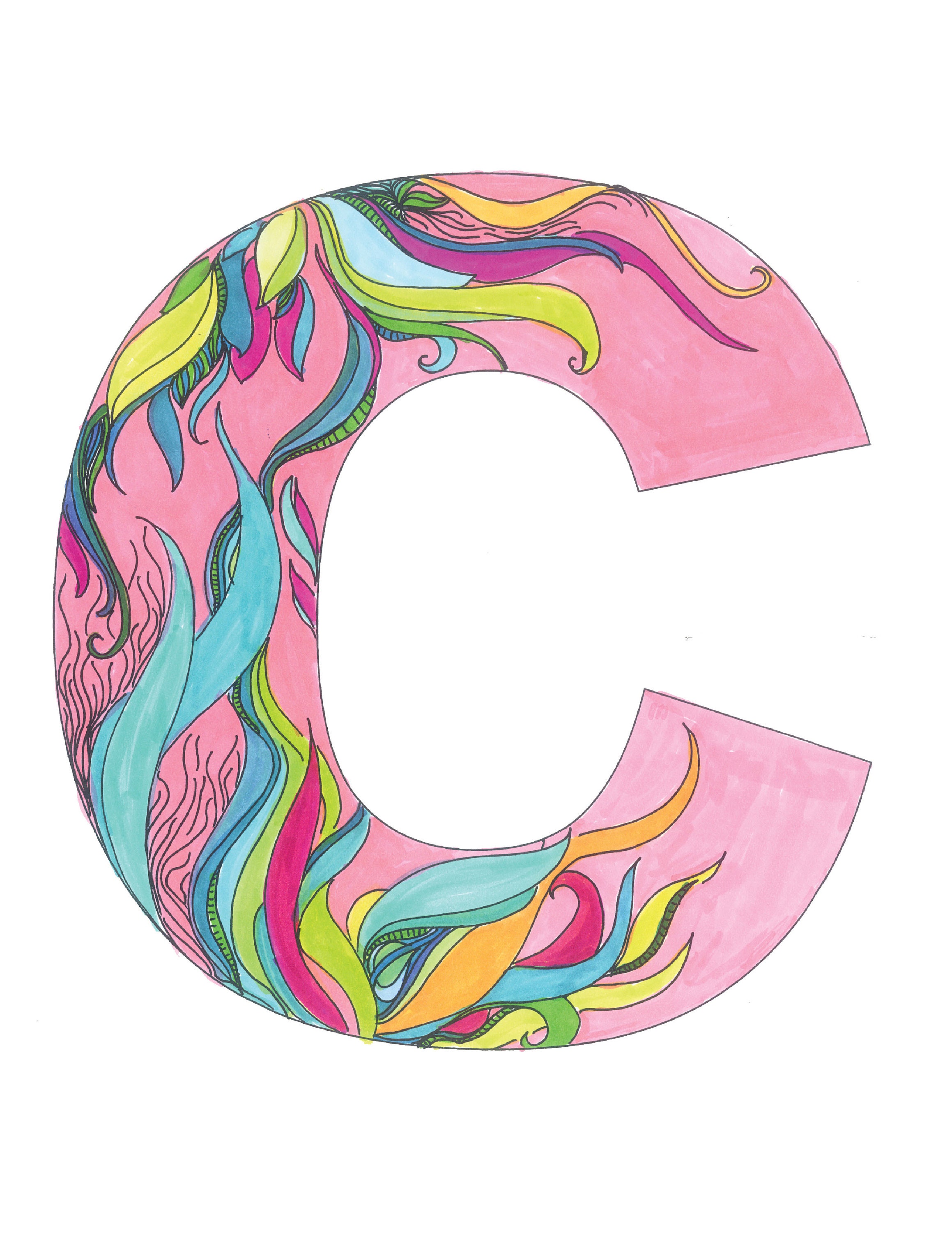 Bohemian monogram letter Coloring Pages The letter C Floral | Etsy