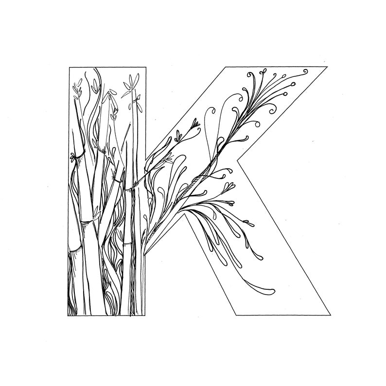 DIY Floral Initials Coloring Pages the Letter K Floral - Etsy