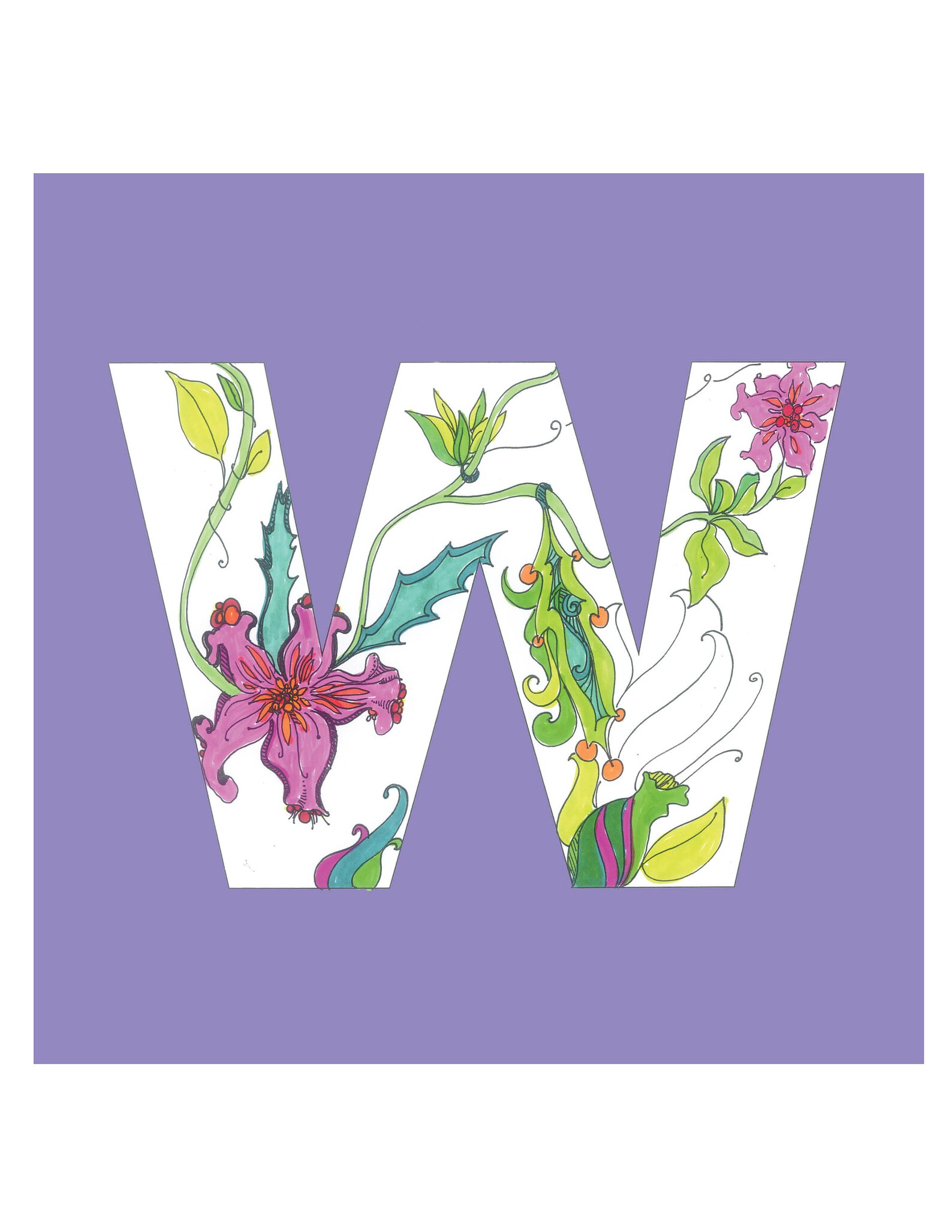 Floral Monogram Letter W Coloring Page (digital Download) - Etsy