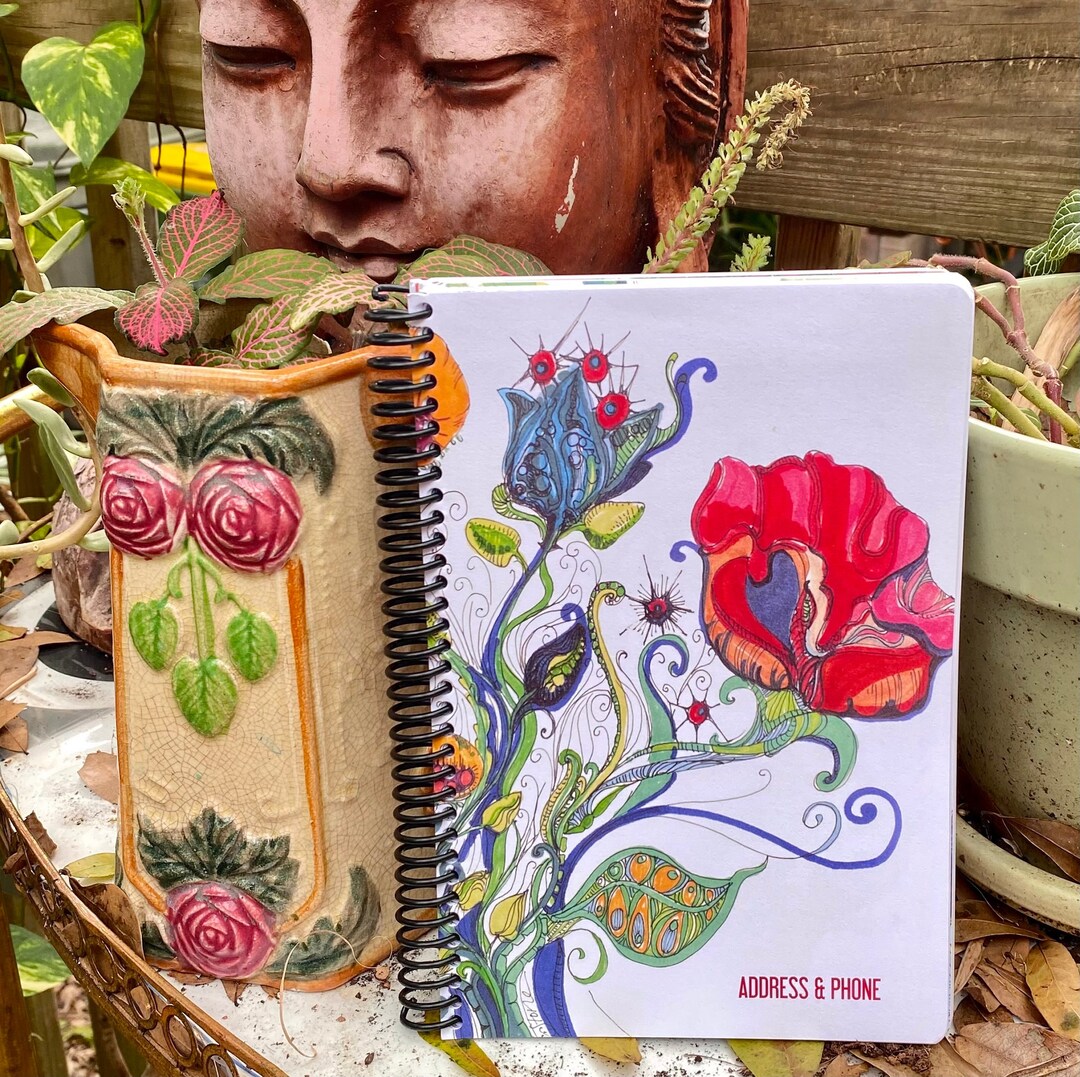 Tabbed Address and Contact Book, Original, Floral Art on Every Tab ...