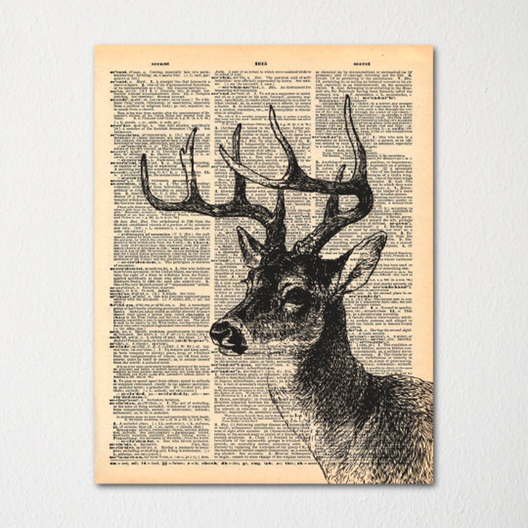 Deer Dictionary Art Print / Vintage Dictionary Paper - Etsy