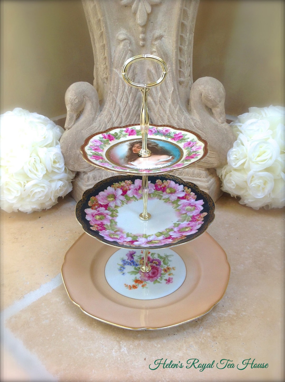 3 Tier Vintage China Stand for Cupcakes, Sweets, Savories, Tid Bits ...