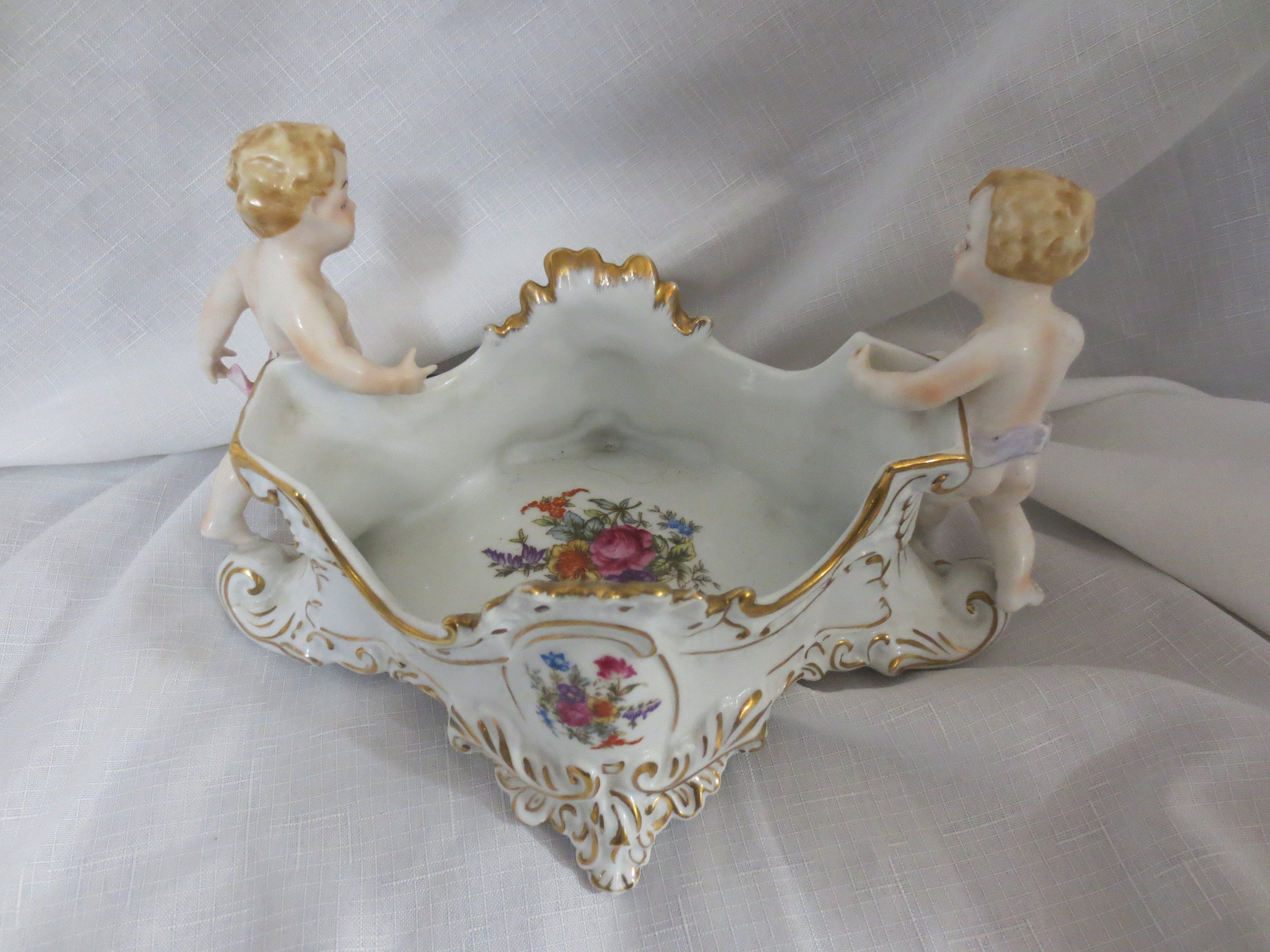 Austrian Porcelain Hand Painted Bowl Cherubs Flowers | Etsy
