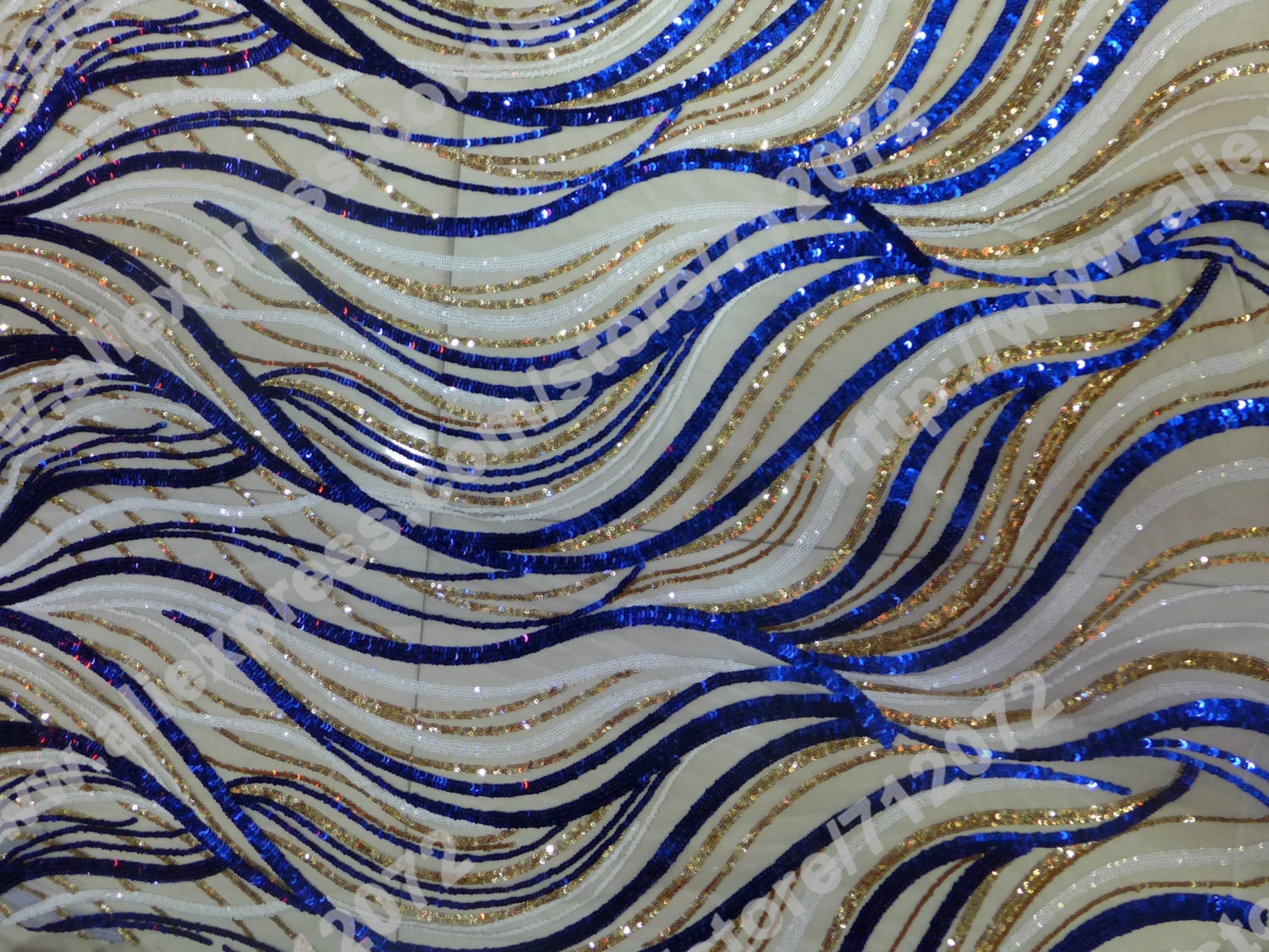 New Blue & Gold Mix Colors Sequin Embroidery Fabric Stage - Etsy