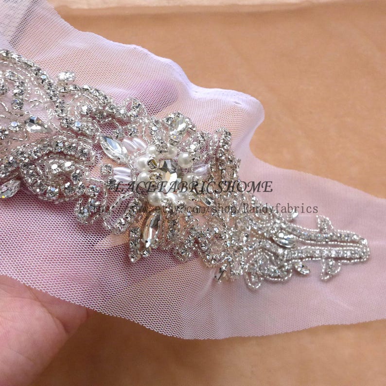 1 Piece New Fashion Handmade Siver Rhinestones Lace Trim One is 32x7cm ...