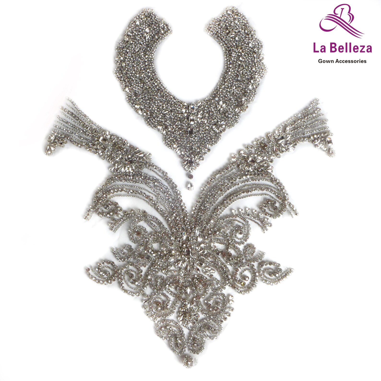 La Belleza Luxury Gold/silver Neck and Bodice Rhinestones Appliques ...