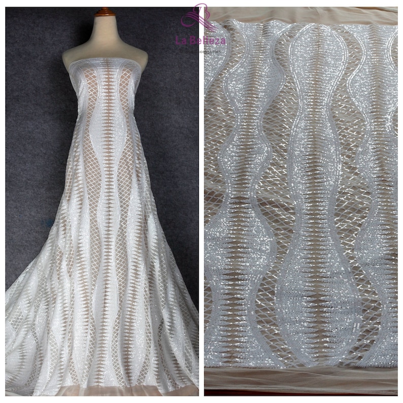 New Sequins Lace Fabric Sequins on Stretch Mesh Embroidery Lace 51 ...