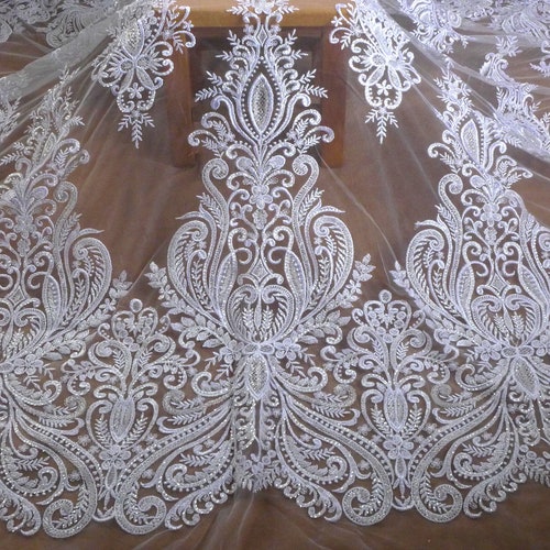 New Pure White Heavy Beaded Wedding Dress Lace Fabric by Yard - Etsy