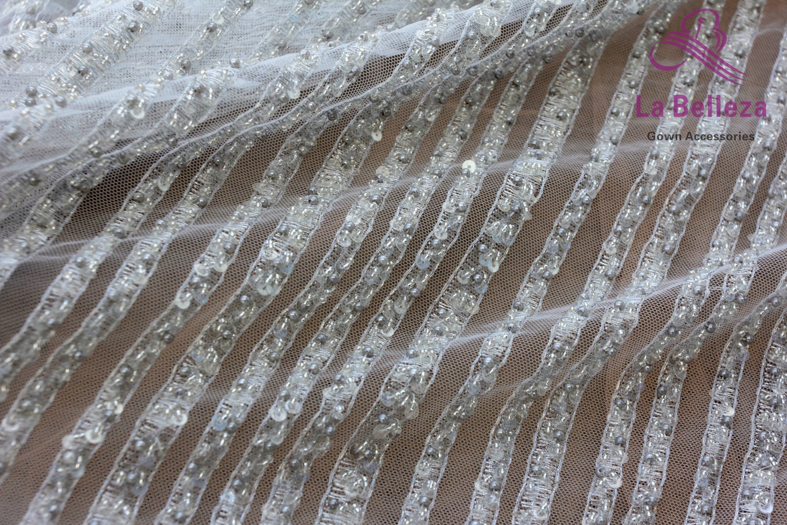 La Beeleza Ivory Lace,simple Lines Lace, Handmade Beading Lace Fabric ...
