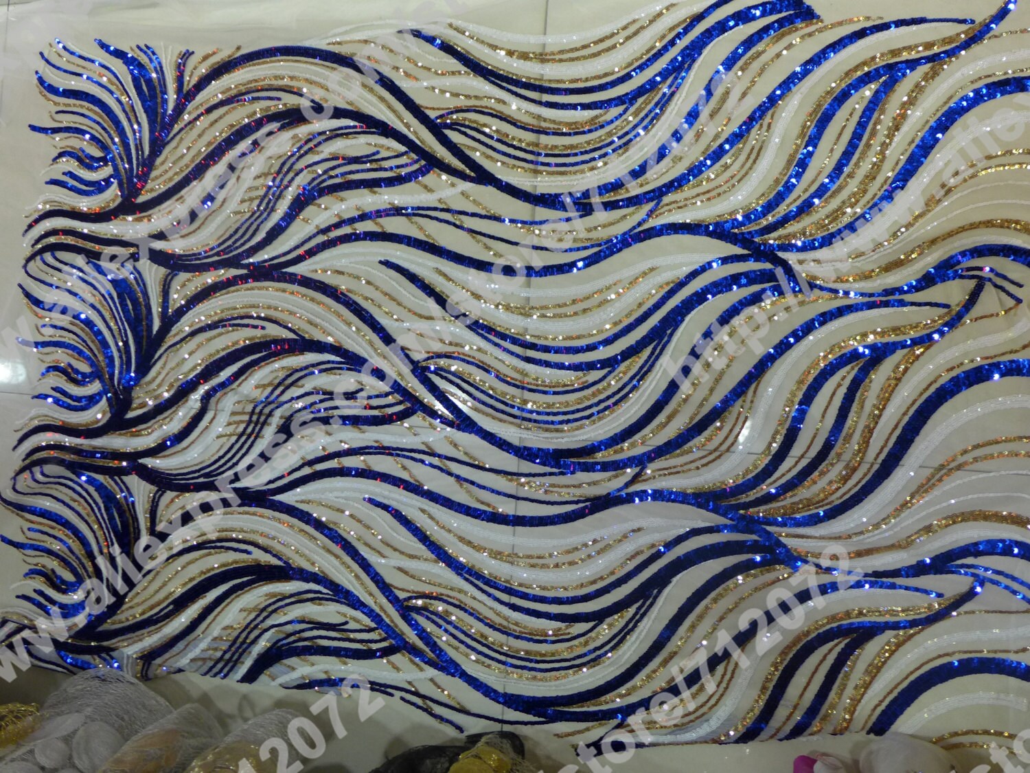 New Blue & Gold Mix Colors Sequin Embroidery Fabric Stage - Etsy