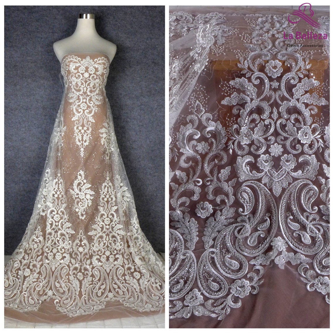 La Belleza New off White Lace Fabricbeaded Fabricsilver - Etsy