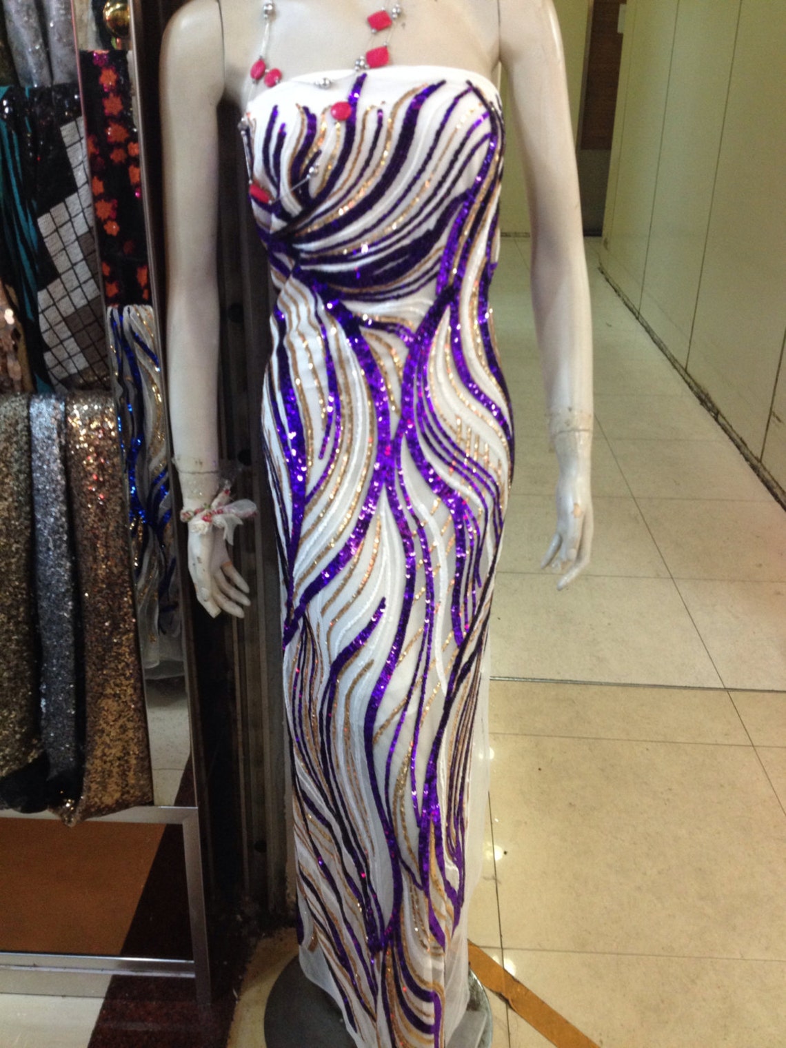 New Blue & Gold Mix Colors Sequin Embroidery Fabric Stage Performances ...