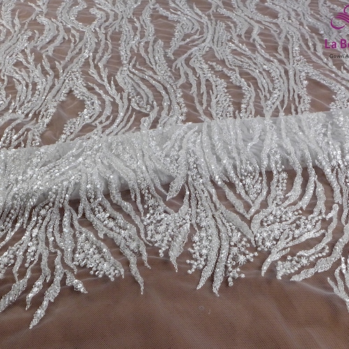 New Pure White Heavy Beaded Wedding Dress Lace Fabric by Yard - Etsy
