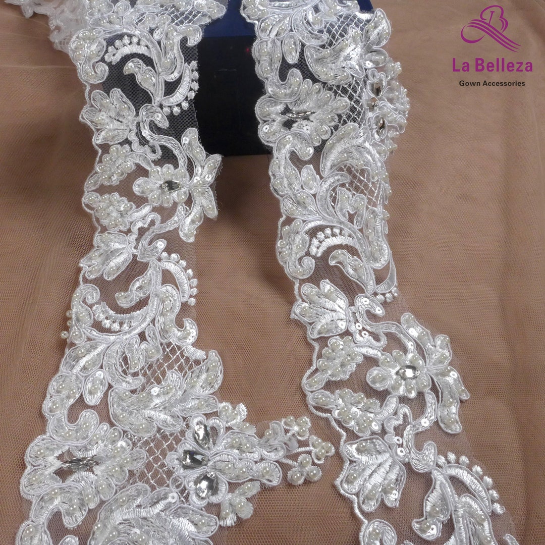 La Belleza New Lace,15cm Width Beading Lace Trim, off White/black ...