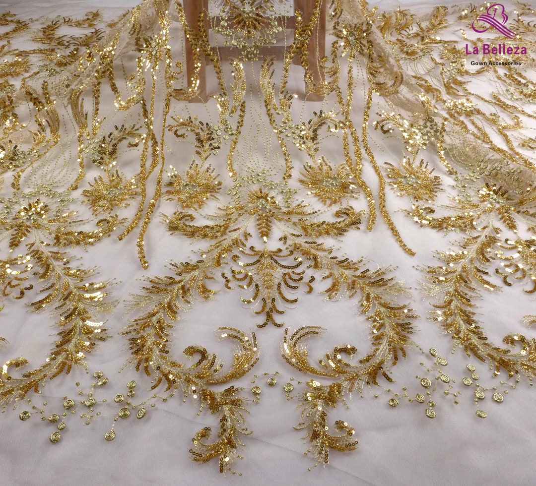 La Belleza New Lace Fabric,gold Beaded Lace,large Pattern,wedding Dress ...