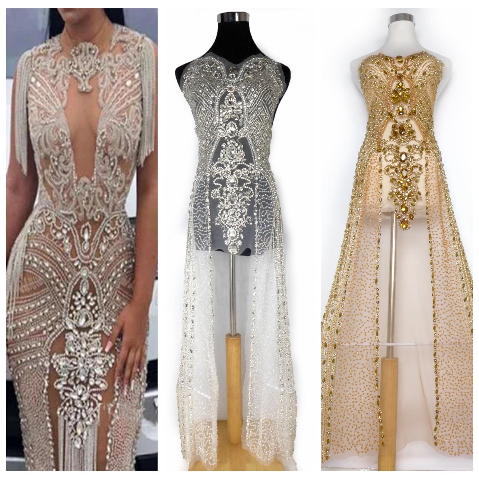 La Belleza Gold Long Full Bodice Rhinestones Appliques,luxury Gold ...