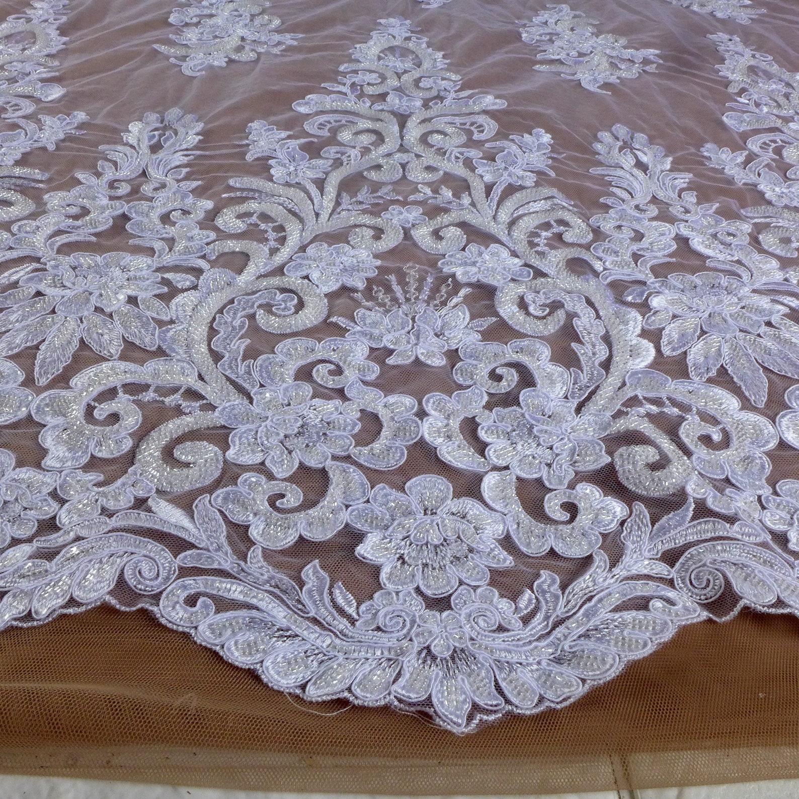 La Belleza beading lace fabricNew white super heavy beading | Etsy