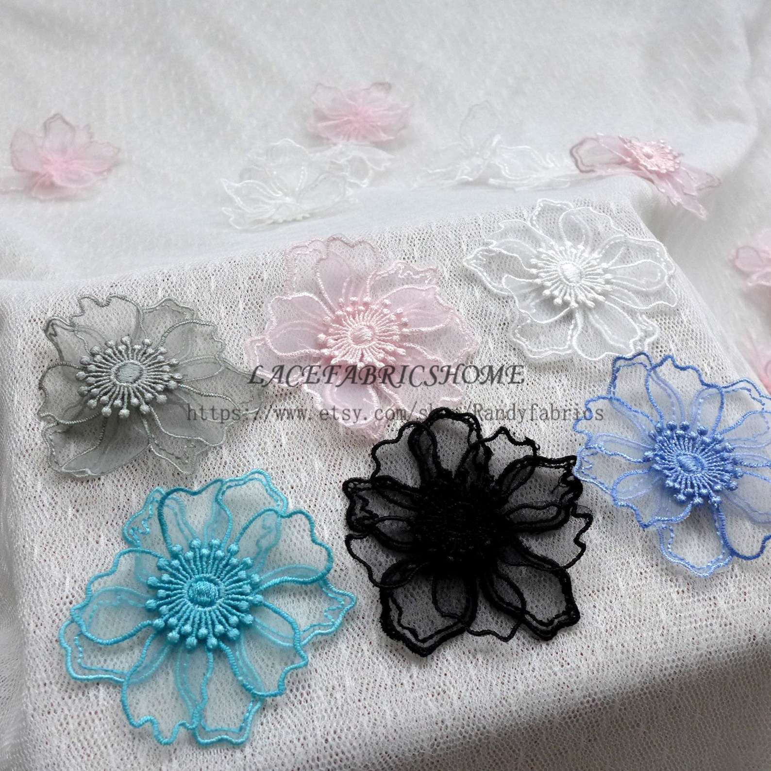 Ivory/pink/Blue/gray/green organza 3D flowers 7cm diameter | Etsy