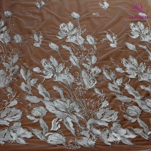 2019 New off White Mixed Silver Thread With Clear Squins on Mesh ...