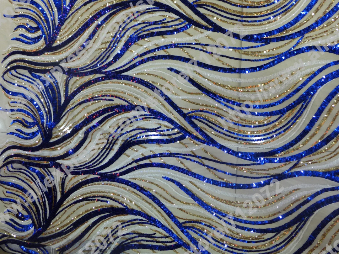 New Blue & Gold Mix Colors Sequin Embroidery Fabric Stage Performances ...