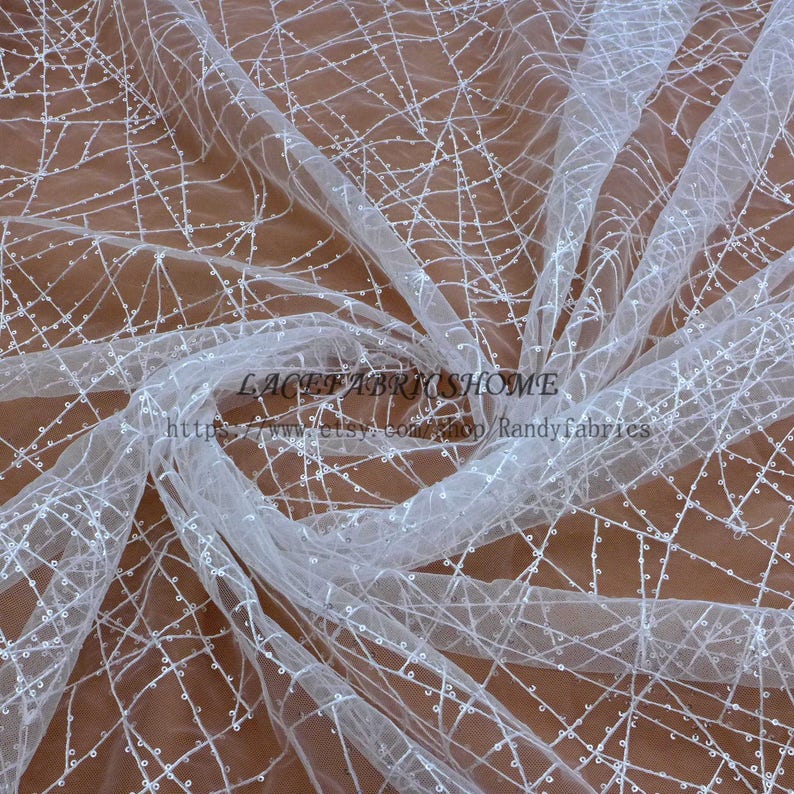 Simple Line Shine Squins on Mesh Brida Lining Wedding Dress Fabric 51 ...
