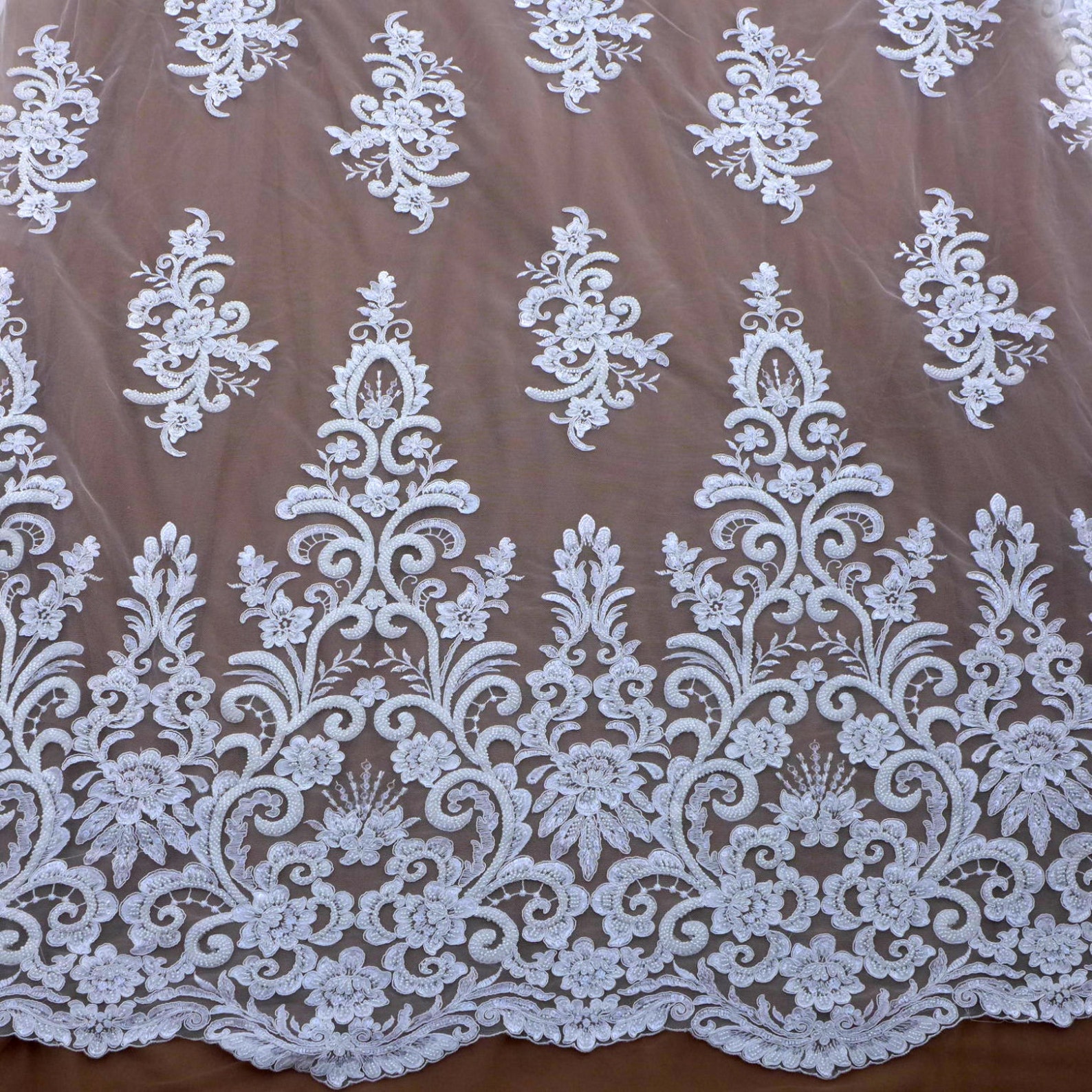 La Belleza beading lace fabricNew white super heavy beading | Etsy