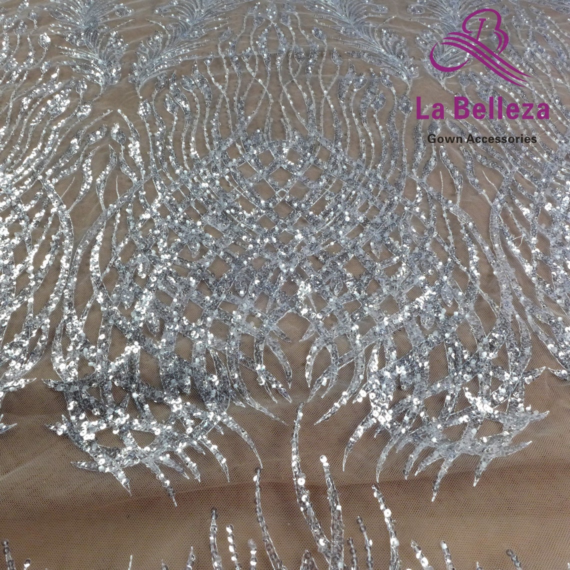 La Belleza New Lace Fabricsilver Beads Sequins Laceoff White - Etsy