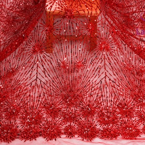 La Belleza Lace Fabric Red Beaded Lace, Ivory Wedding Lace,black Gown ...