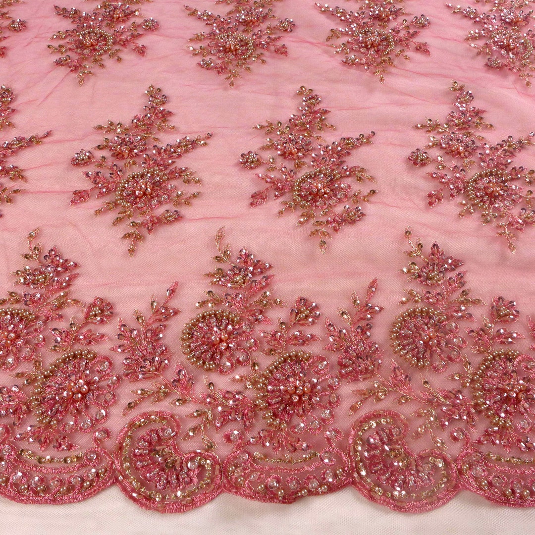 La Belleza Lace Fabric,2020 New Beading Lace Fabric, Pink Mixed ...