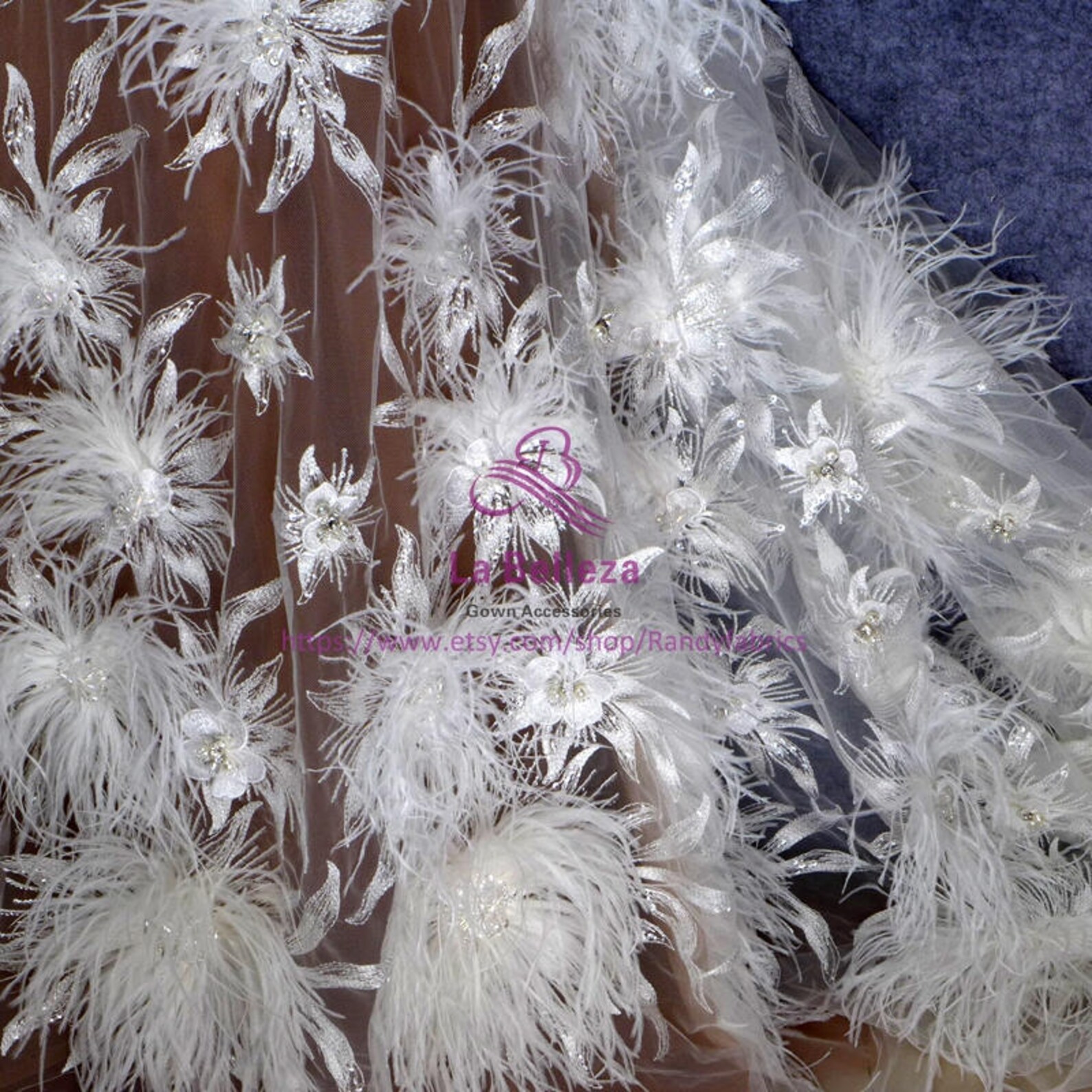 La Belleza Feather Lace off White Feather Lacelight Pink - Etsy