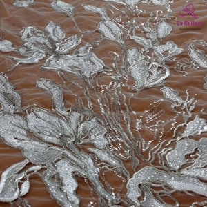 2019 New off White Mixed Silver Thread With Clear Squins on Mesh ...