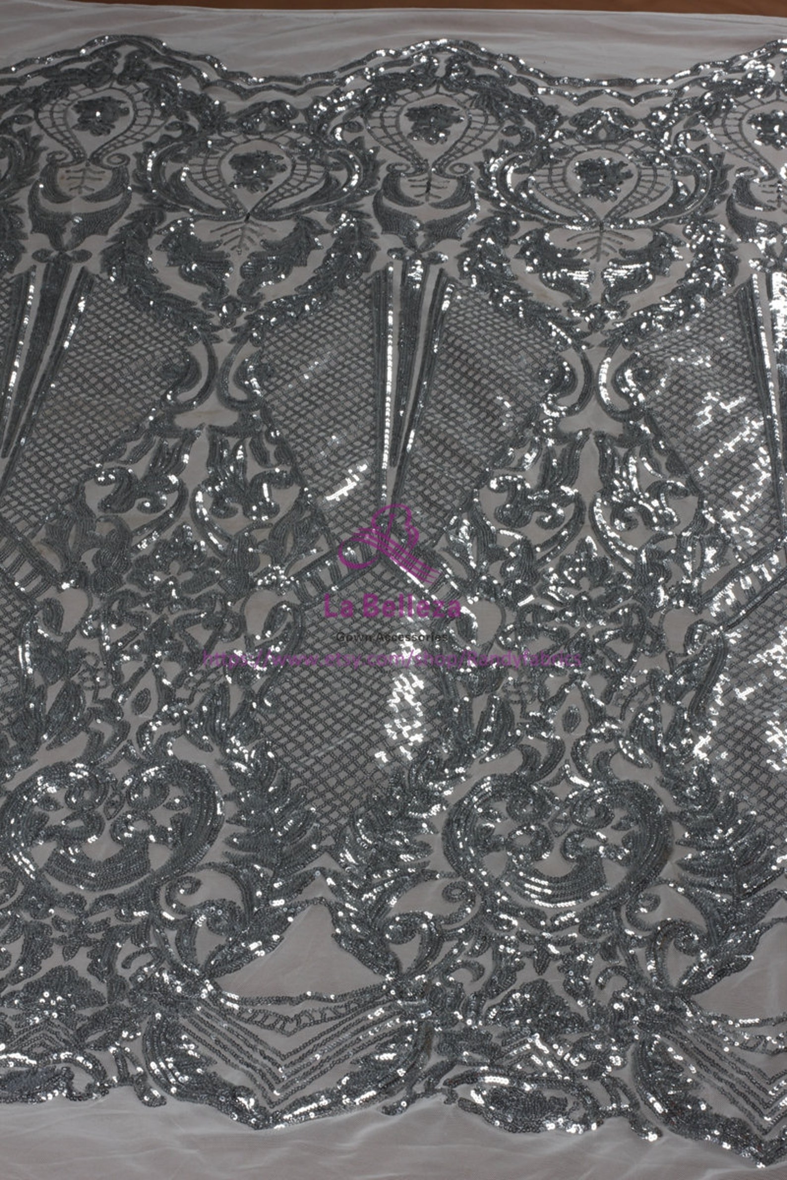 Silver/black /matte Gold Sequins on 4 Ways Stretch Net Embroidery ...