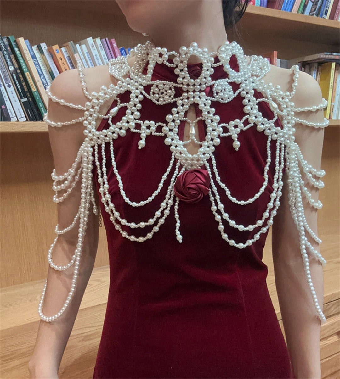 Labelleza Ivory Handmade Heavy Pearl Shawl Performance Necklace ...