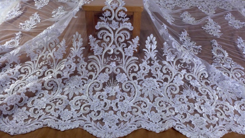 La Belleza beading lace fabricNew white super heavy beading | Etsy