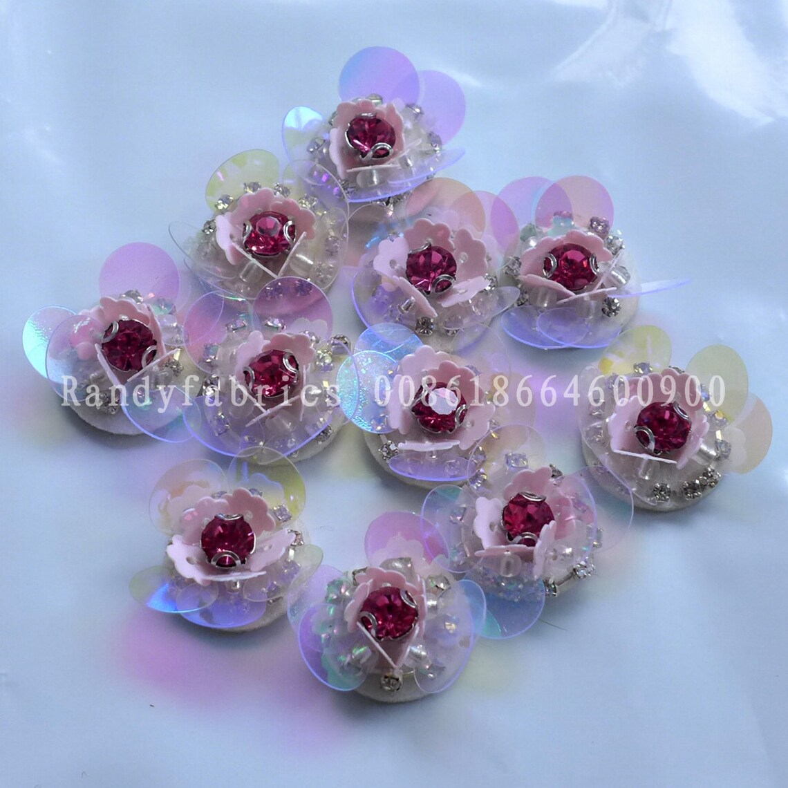 Pink/blue/cream Pearls/rhinestones 3D Flowers 1cm Diameter - Etsy