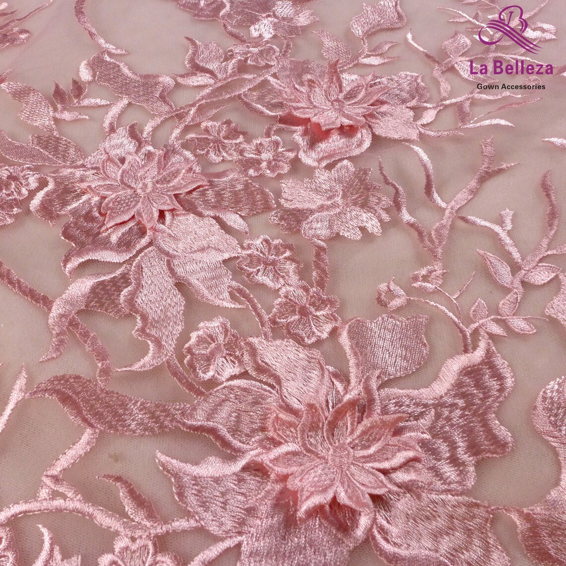 Off white lace Light pink lace favbric3D flowers wedding | Etsy