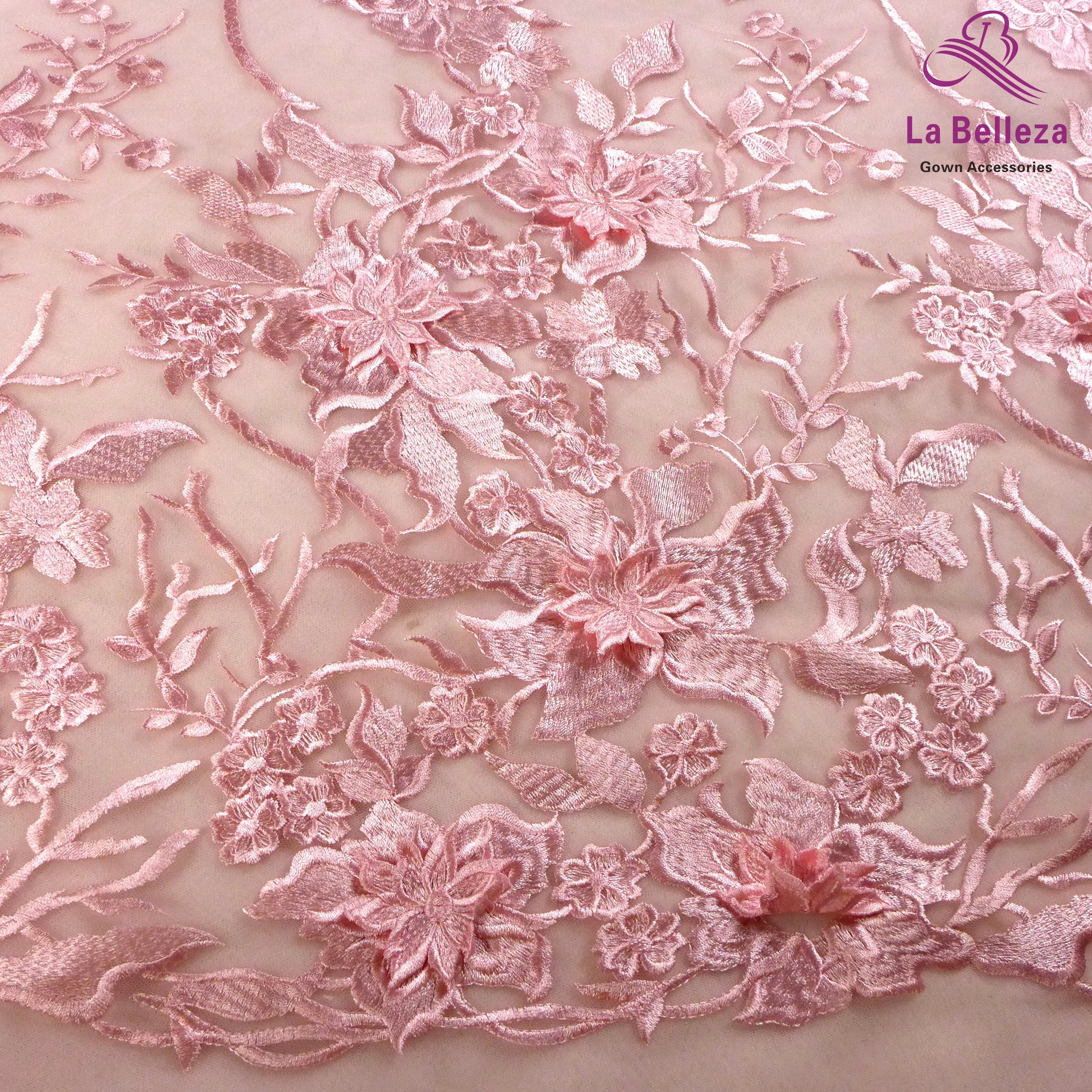 Off white lace Light pink lace favbric3D flowers wedding | Etsy