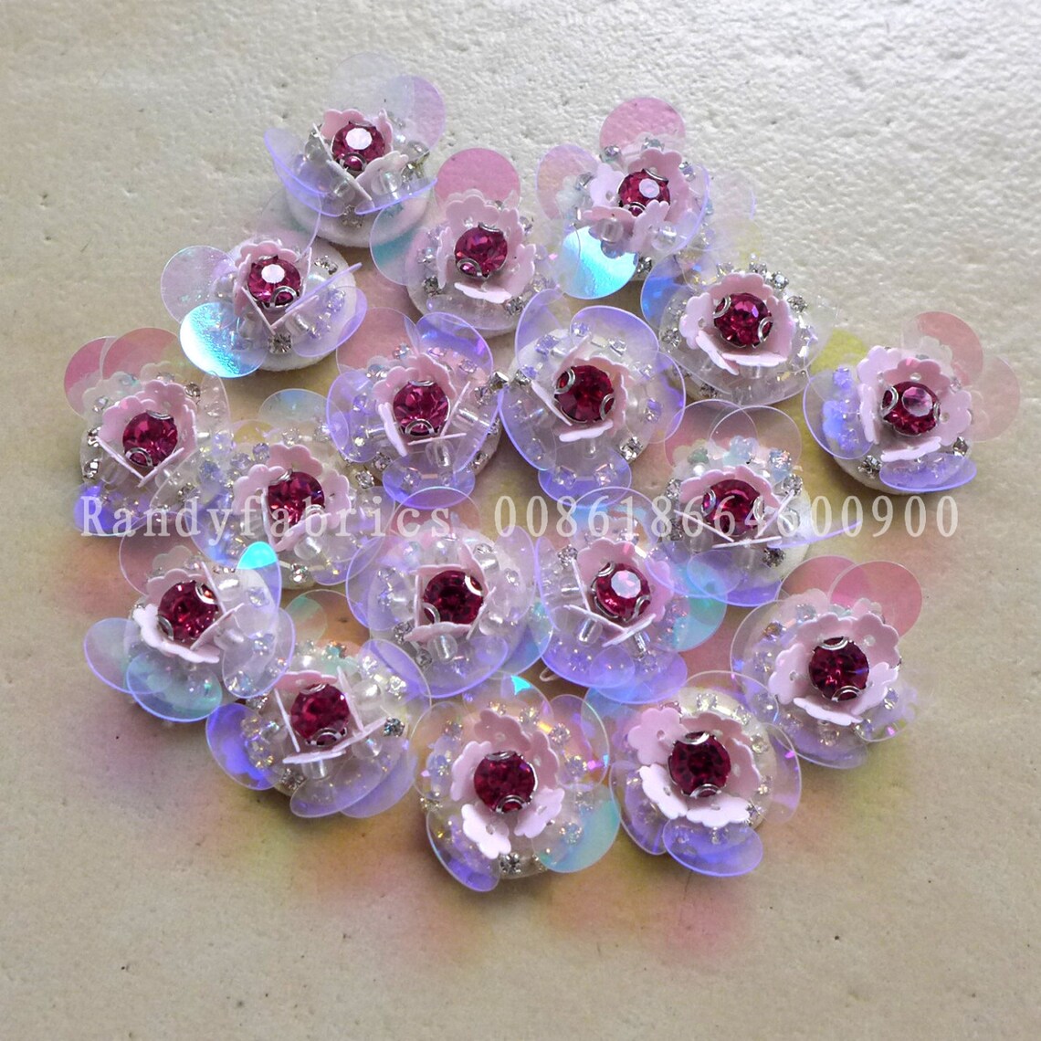 Pink/blue/cream Pearls/rhinestones 3D Flowers 1cm Diameter - Etsy